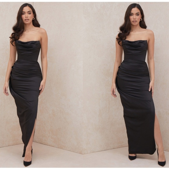 House of CB | Dresses | House Of Cb Adrienne Black Satin Strapless ...